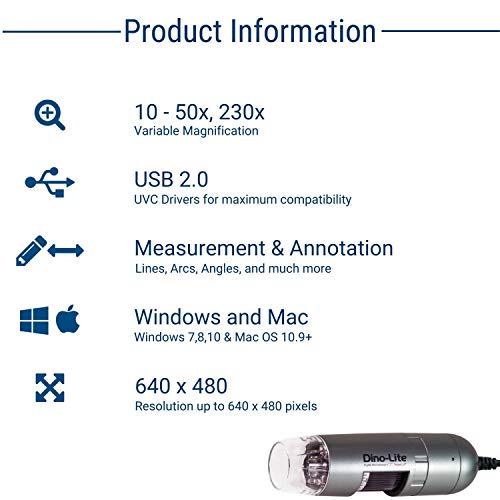 Dino-Lite USB Digital Microscope AM3113 - 0.3MP, 10x - 50x, 230x Optical Magnification, Measurement