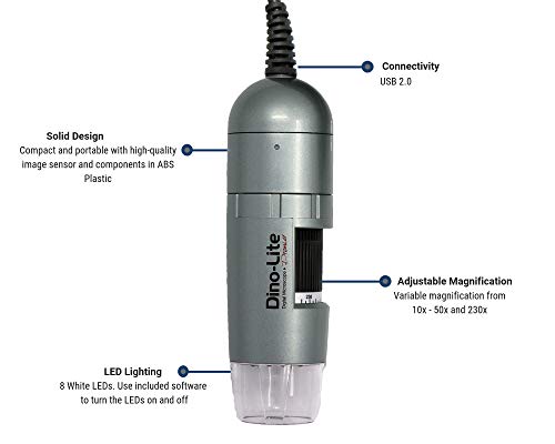 Dino-Lite USB Digital Microscope AM3113 - 0.3MP, 10x - 50x, 230x Optical Magnification, Measurement