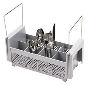 cambro 8fb434151 camrack polypropylene 8-compartment half flatware basket with handle, soft gray