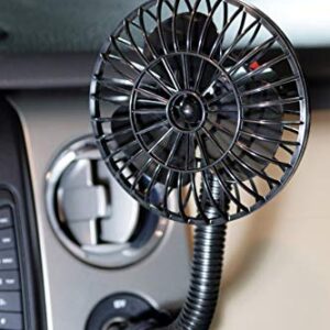 Koolatron 12V Mini Car Fan, Direct Plug-in portable fan with flexible and adjustable neck, ideal for cans, vans, trucks, RVs, boats and small personal airplanes.