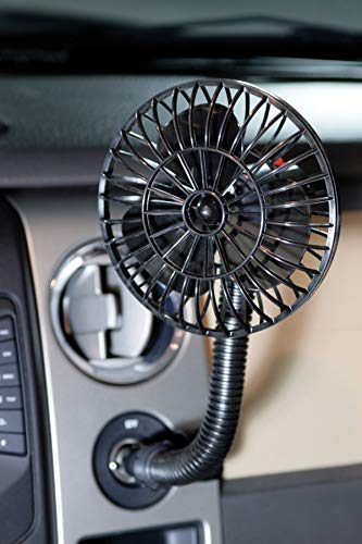 Koolatron 12V Mini Car Fan, Direct Plug-in portable fan with flexible and adjustable neck, ideal for cans, vans, trucks, RVs, boats and small personal airplanes.