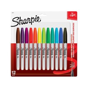 sharpie fine point permanent marker, assorted colors, 12 count