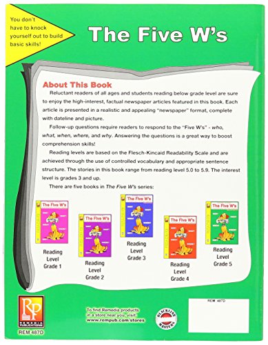 Remedia Publications REM487D Reading Level 5 "The Five W’s Book", 8.5" Wide, 11" Length, 0.1" Height