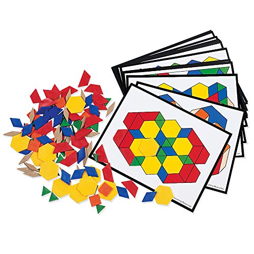 Learning Resources Pattern Block Activity Pack, Pattern Block Cards for Kids, Geometric Shapes, 142 Pieces, Ages 7+