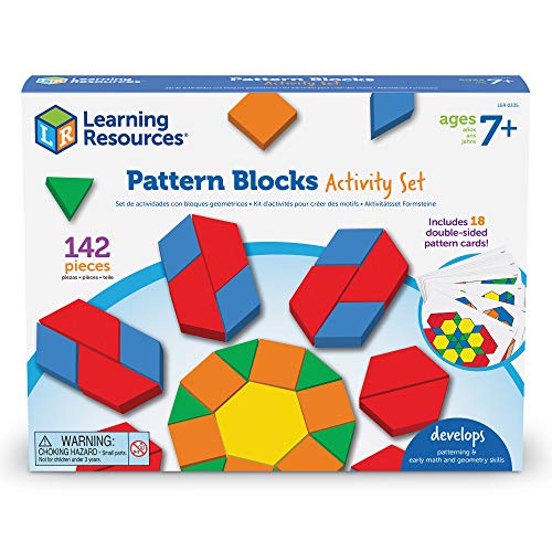 Learning Resources Pattern Block Activity Pack, Pattern Block Cards for Kids, Geometric Shapes, 142 Pieces, Ages 7+