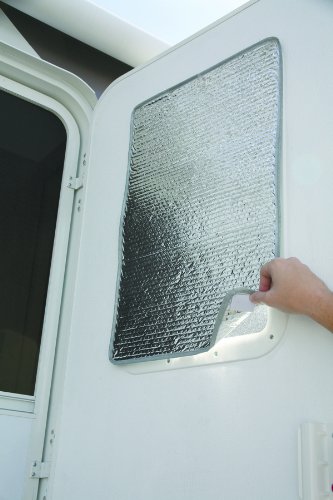 Camco 45167 SunShield Reflective Door Window Cover | Helps Protect Your RV from Harmful UV Rays and Regulates RV Temperature | 16" (L) x 25" (W)