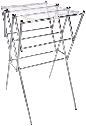 Household Essentials 5127 Collapsible Expandable Metal Clothes Drying Rack - Dry Wet Laundry Indoors - Satin Silver