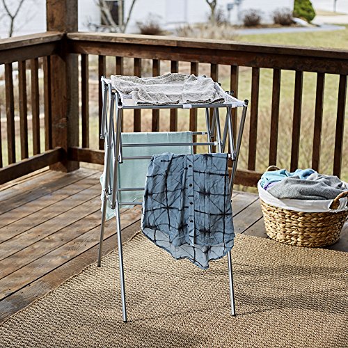 Household Essentials 5127 Collapsible Expandable Metal Clothes Drying Rack - Dry Wet Laundry Indoors - Satin Silver