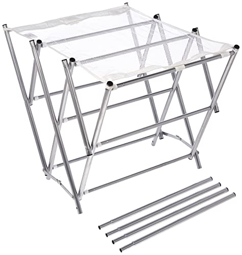 Household Essentials 5127 Collapsible Expandable Metal Clothes Drying Rack - Dry Wet Laundry Indoors - Satin Silver