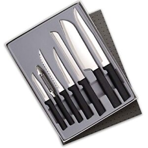 rada cutlery knife 7 kitchen knives starter gift set stainless steel resin made in usa, 11 3/8 inches, black handle