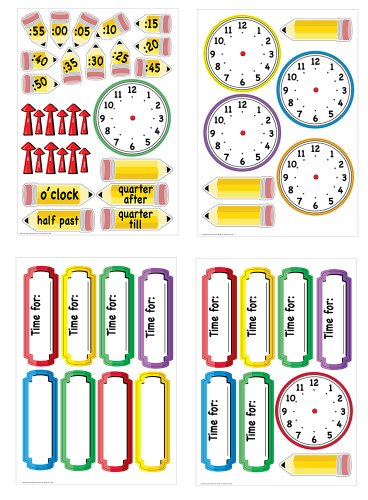 Eureka 'Telling Time' Bulletin Board Analog Clock Practice, 4pc, 17'' W x 24'' L, Model Number: 847423-AWZM