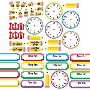 Eureka 'Telling Time' Bulletin Board Analog Clock Practice, 4pc, 17'' W x 24'' L, Model Number: 847423-AWZM