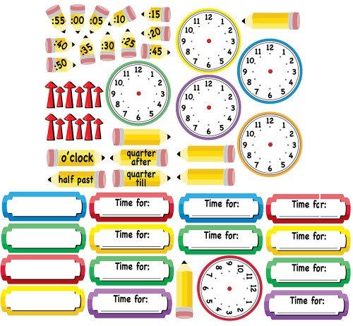 Eureka 'Telling Time' Bulletin Board Analog Clock Practice, 4pc, 17'' W x 24'' L, Model Number: 847423-AWZM