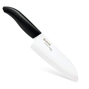 kyocera advanced ceramic revolution series 5-1/2-inch santoku knife, black handle, white blade