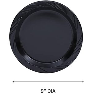 Genuine Joe Round Plastic Black Plates, 9" (Pack of 125)