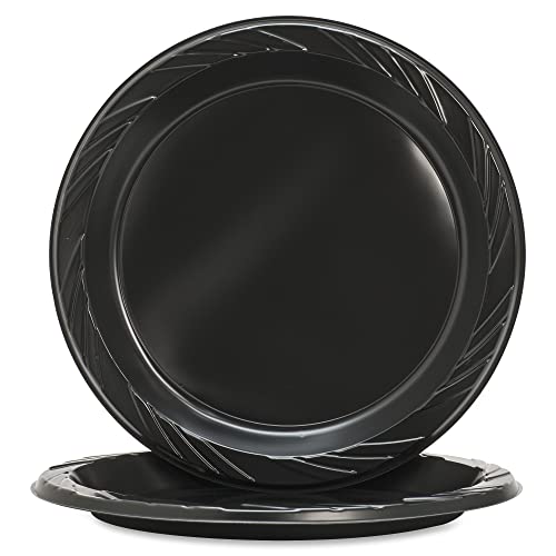 Genuine Joe Round Plastic Black Plates, 9" (Pack of 125)