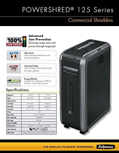 Fellowes Powershred 125i 100% Jam Proof 18-Sheet Strip-Cut Shredder (3312001)