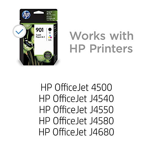 HP 901 | 2 Ink Cartridges | Black, Tri-color | Works with HP OfficeJet 4500, J4500 series, J4680 | CC653AN, CC656AN