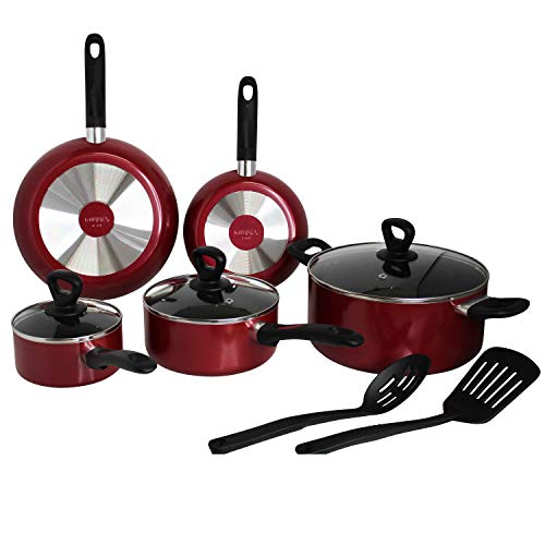 Mirro A796SA Get A Grip Aluminum Nonstick Cookware Set, 10-Piece, Red