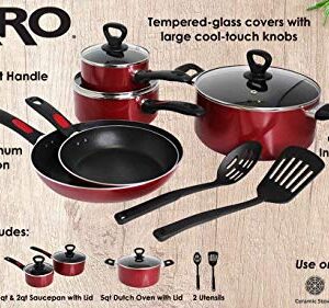 Mirro A796SA Get A Grip Aluminum Nonstick Cookware Set, 10-Piece, Red