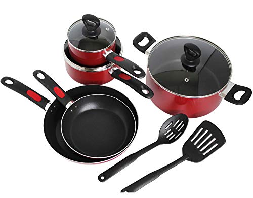 Mirro A796SA Get A Grip Aluminum Nonstick Cookware Set, 10-Piece, Red