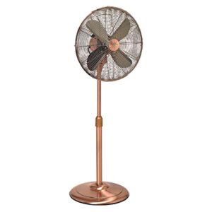 deco breeze dbf0209 pedestal standing 3 speed oscillating fan with adjustable height, 16 inches, brushed copper