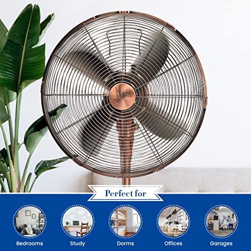 Deco Breeze DBF0209 Pedestal Standing 3 Speed Oscillating Fan with Adjustable Height, 16 Inches, Brushed Copper