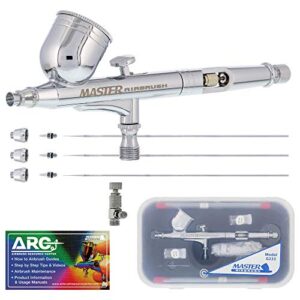 master airbrush master performance g233 pro set with 3 nozzle sets (0.2, 0.3 & 0.5mm needles, fluid tips and air caps) – dual-action gravity feed airbrush, 1/3 oz cup, cutaway handle – how-to-guide