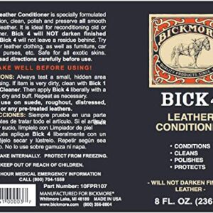 Bick 4 Leather Conditioner and Leather Cleaner 8 oz - Will Not Darken Leather - Safe of Leather Apparel, Furniture, Jackets, Shoes, Auto Interiors, Bags & All Other Leather Accessories