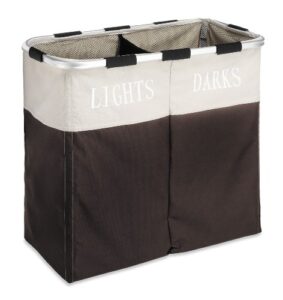 whitmor easycare double laundry hamper – lights and darks separator – espresso