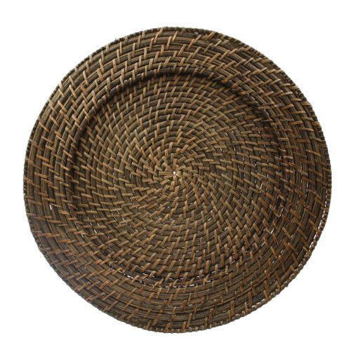 Jay Import Round Rattan Chargers Set of 4 Decorative Service Plates for Home, Professional Fine Dining Perfect for Events & Dinner Parties, Brick Brown, 13" " x 13" " x 0.5"