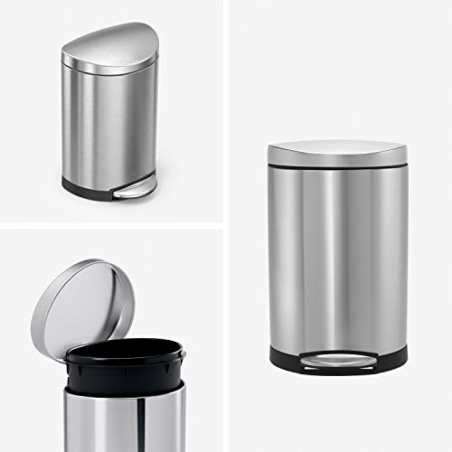 simplehuman 6 Liter / 1.6 Gallon Semi-Round Bathroom Step Trash Can, Brushed Stainless Steel