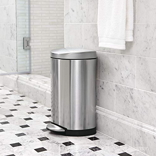 simplehuman 6 Liter / 1.6 Gallon Semi-Round Bathroom Step Trash Can, Brushed Stainless Steel