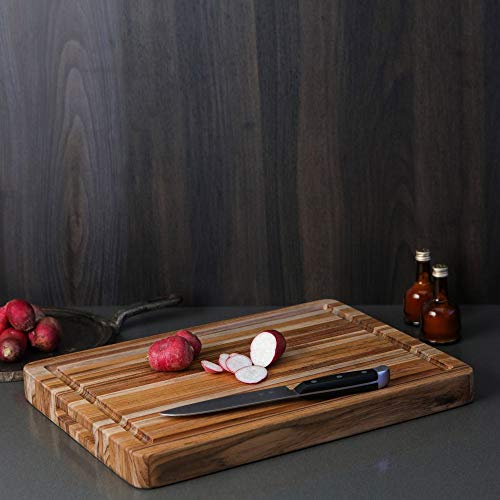 TeakHaus Edge Grain Cutting/Serving Board w/Hand Grip + Juice Canal (Rectangle) | 16" x 12" x 1.5"