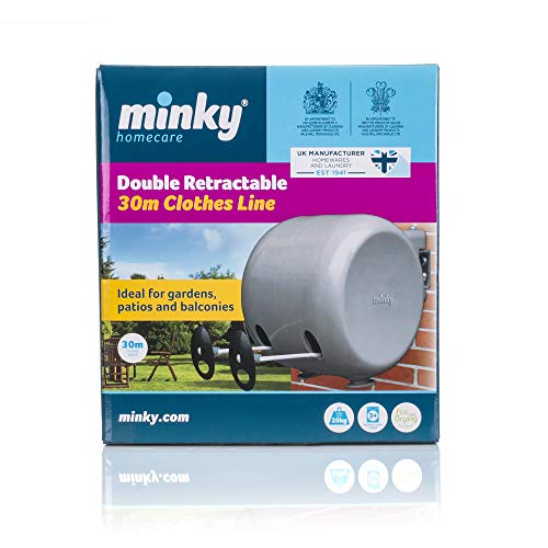 Minky Homecare Outdoor Retractable Dual Clothesline Heavy Duty PVC Coated Energy and Space Saving Removable Laundry Drying Line, 2 x 49 Feet, Gray