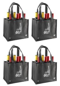 reusable 6 bottle wine tote- 4 pack