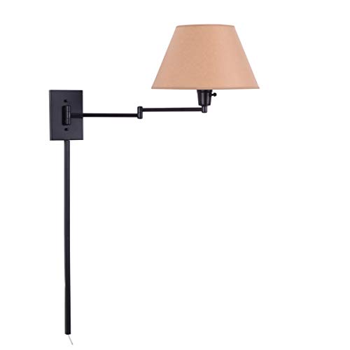 Kenroy Home 30110BLKP Simplicity Wall Swing Arm Lamp with Matte Black Finish, Modern Style, 14" Height, 15.5" Width, 25" Depth