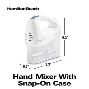 Hamilton Beach 6-Speed Electric Hand Mixer with Whisk, Traditional Beaters, Snap-On Storage Case, White