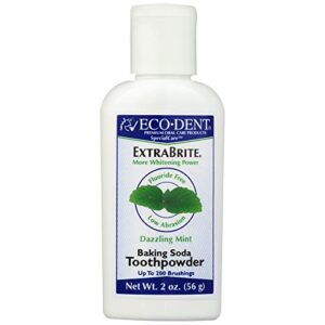 Eco-Dent ExtraBrite Vegan Tooth Powder, Low Abrasion Tooth Whitener, Fluoride Free, Teeth Whitening Powder Toothpaste with Baking Soda, Up to 200 Brushings, Dazzling Mint, 2 Oz