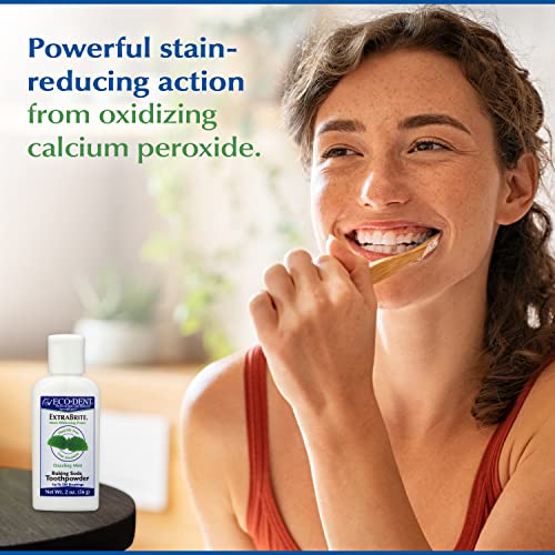 Eco-Dent ExtraBrite Vegan Tooth Powder, Low Abrasion Tooth Whitener, Fluoride Free, Teeth Whitening Powder Toothpaste with Baking Soda, Up to 200 Brushings, Dazzling Mint, 2 Oz