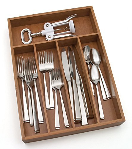 Lipper International 8876 Bamboo Wood Flatware Organizer with 5 Compartments, 10.375 x 14.25 x 2