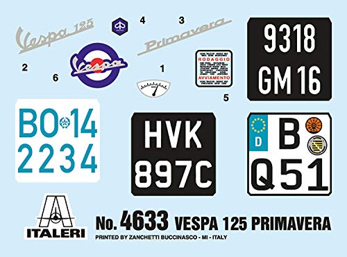 Italeri 4633 510104633-1:9 Vespa 125" Primavera, Model Building, Construction kit, Stand Model Making, Crafts, Hobbies, Gluing, Plastic kit, unpainted