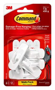 command 17002-vp-6pk small utility hooks, 6, white, 6 count