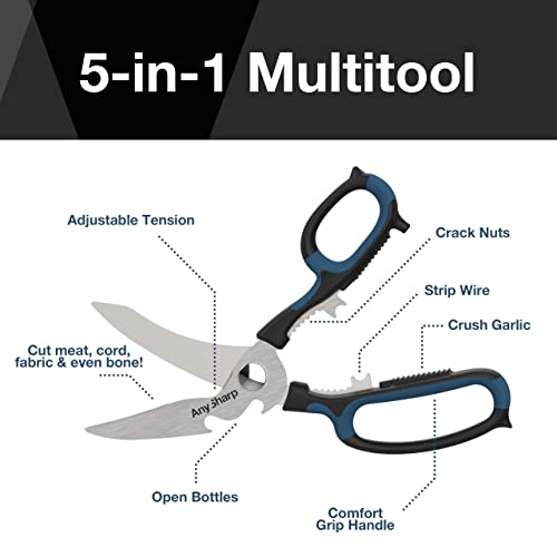 AnySharp 5-in-1 Smart Scissors - Cut Anything Multi-Purpose Kitchen and Garden Scissors - Black