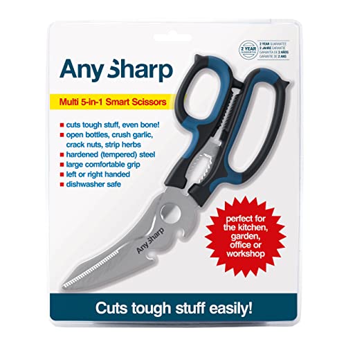 AnySharp 5-in-1 Smart Scissors - Cut Anything Multi-Purpose Kitchen and Garden Scissors - Black