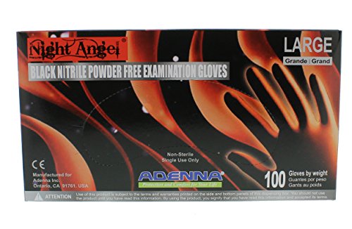 Adenna Night Angel 4 mil Nitrile Powder Free Exam Gloves (Black, Large) Box of 100