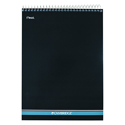 Mead Cambridge , Top Wirebound Spiral Notebook, College Ruled Memo NotePad, Stiff Back, Durable Cover Business Journal, 8-1/2" x 11", 70 Double-Sided Sheets, Navy (59882), White