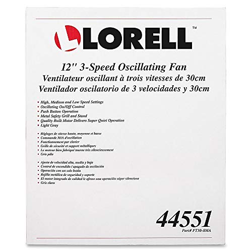 Lorell 12" Oscillating Desk Fan, Light Gray