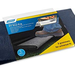 Camco Wrap Around Step Rug | Protects Your RV from Unwanted Tracked in Dirt | Works on Electrical and Manual RV Steps | Blue (42924)