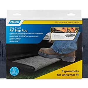 Camco Wrap Around Step Rug | Protects Your RV from Unwanted Tracked in Dirt | Works on Electrical and Manual RV Steps | Blue (42924)